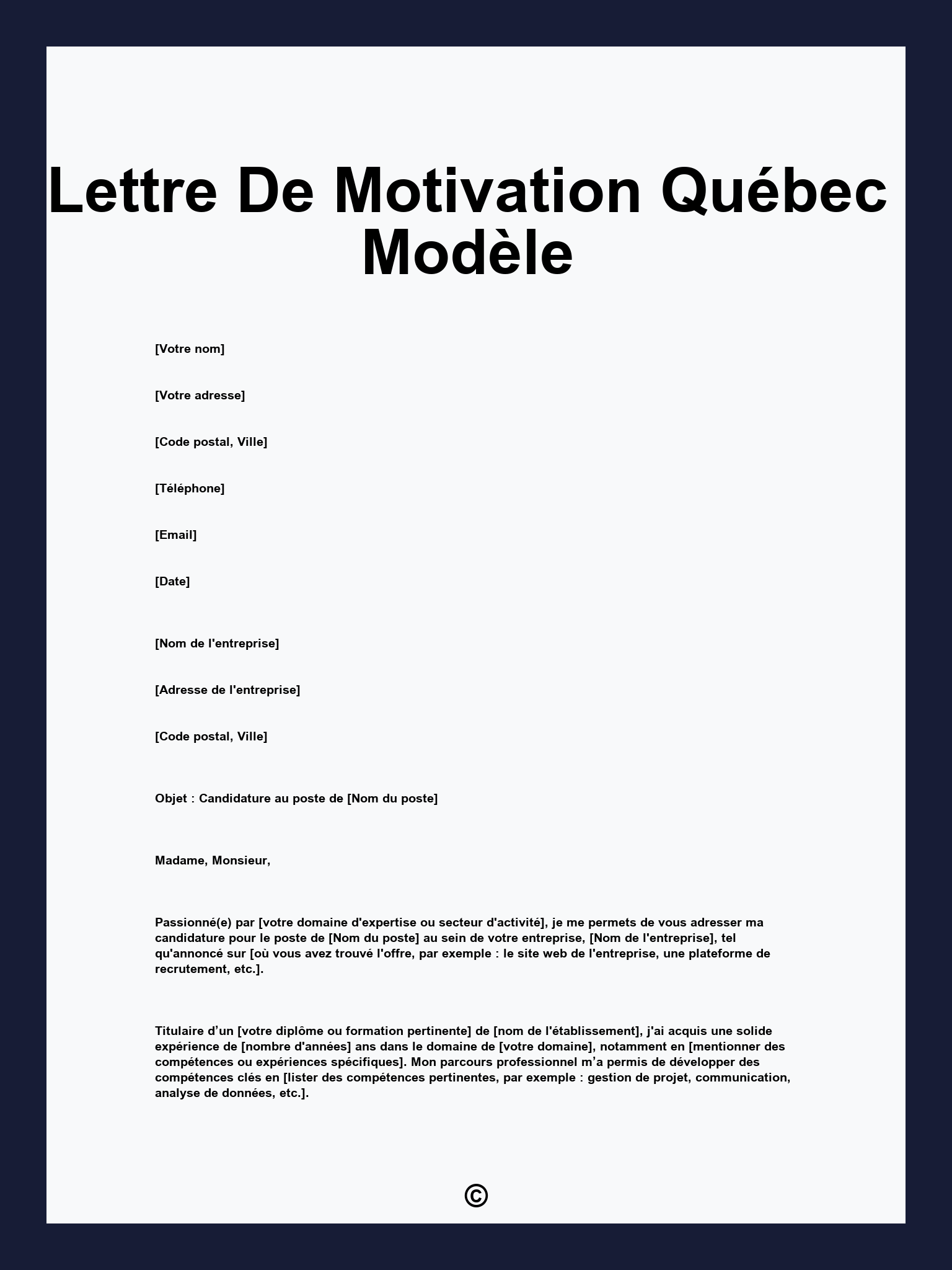 Lettre De Motivation Québec Modèle