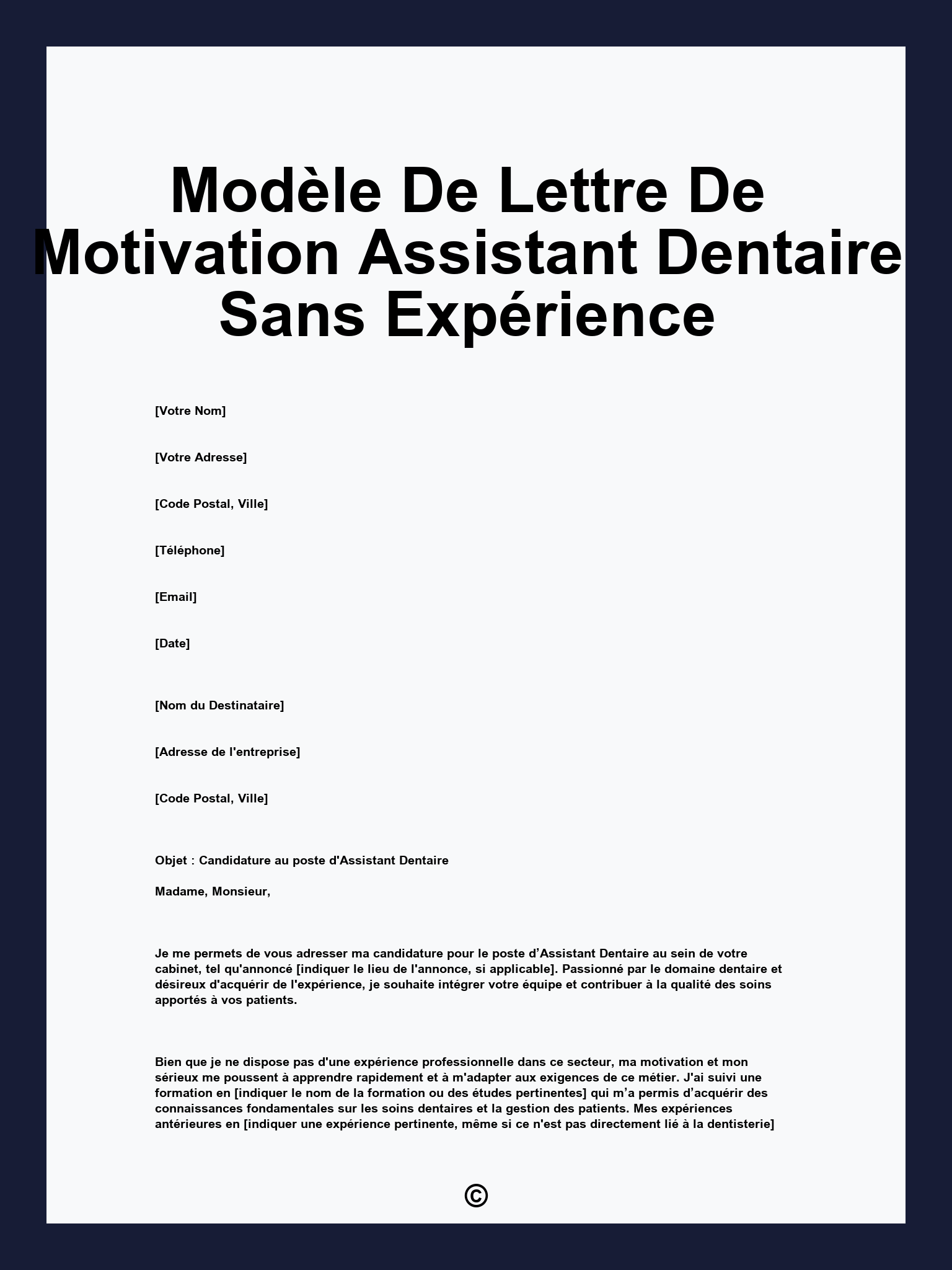 Modèle De Lettre De Motivation Assistant Dentaire Sans Expérience
