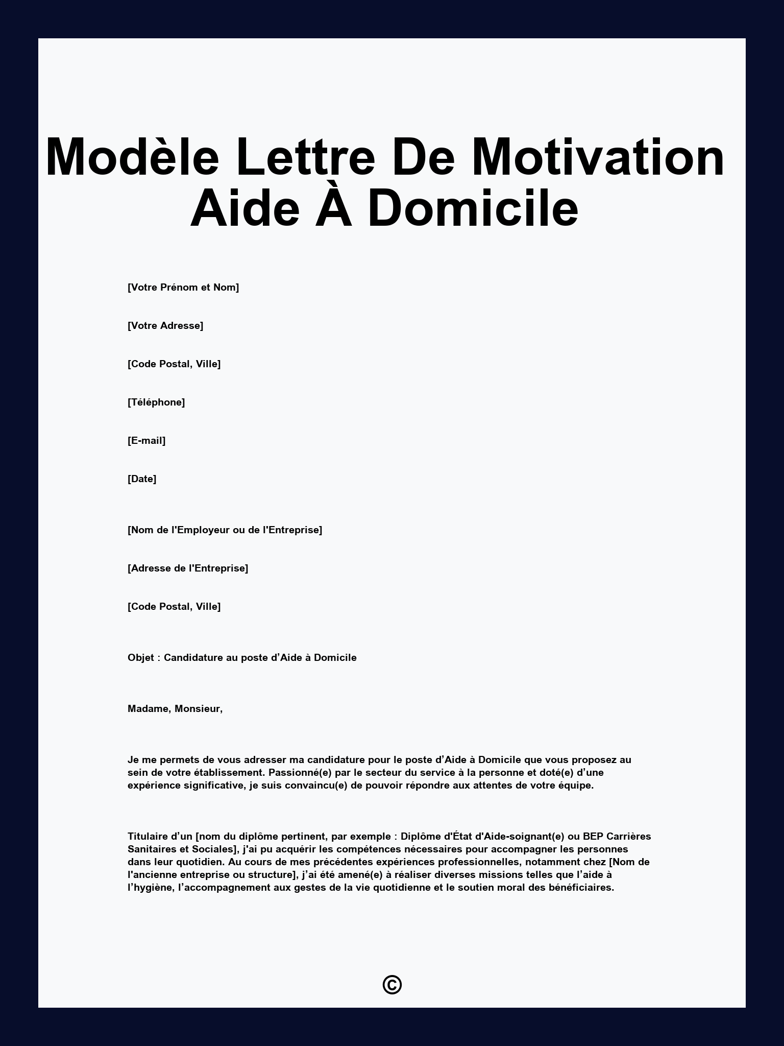 Modèle Lettre De Motivation Aide À Domicile