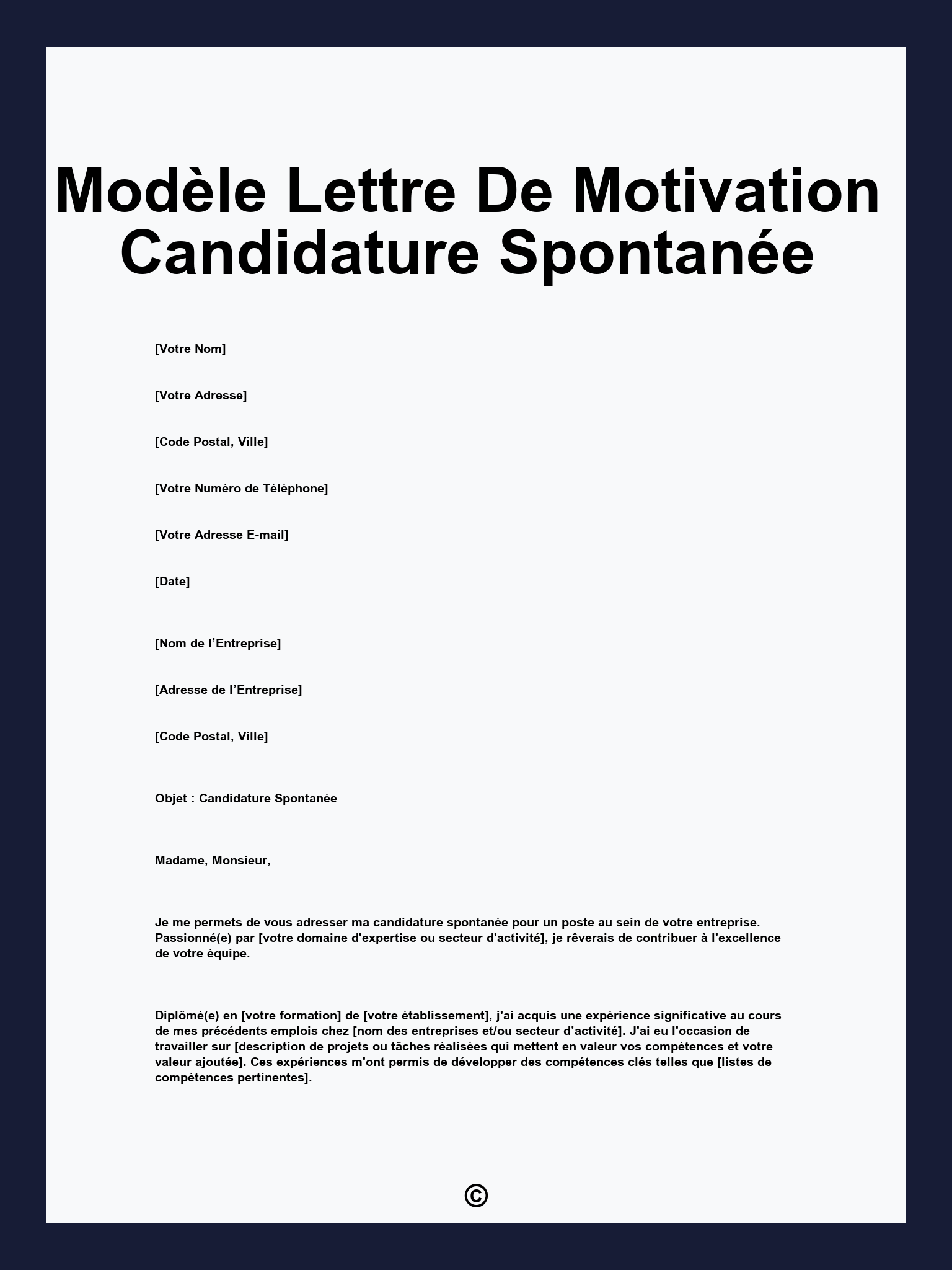 Modèle Lettre De Motivation Candidature Spontanée