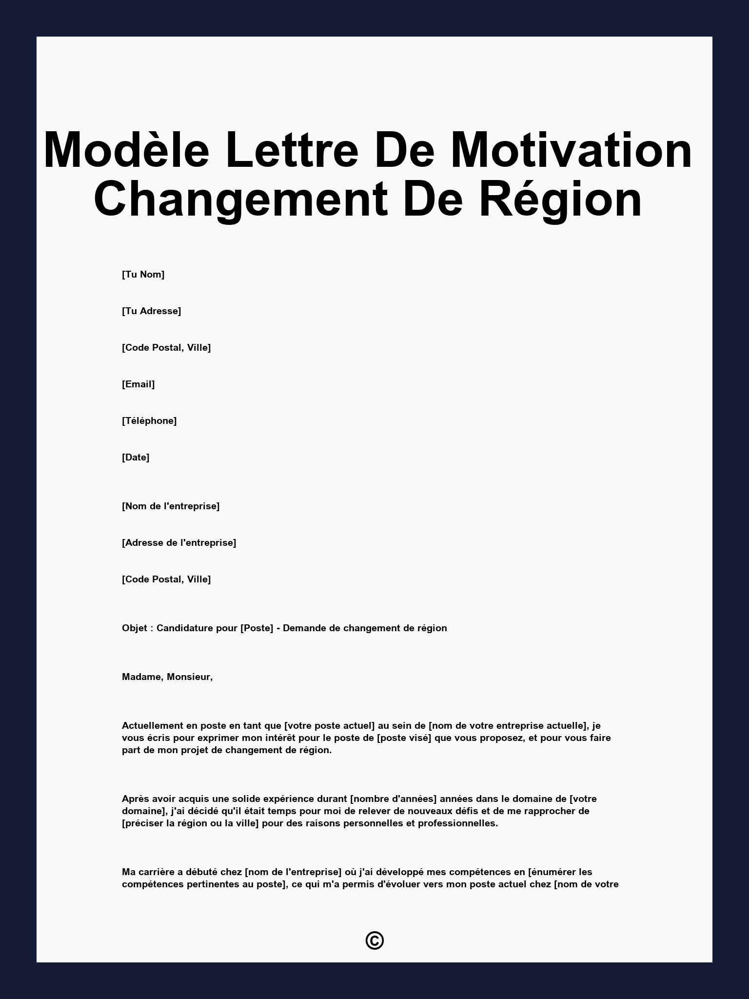 Modèle Lettre De Motivation Changement De Région