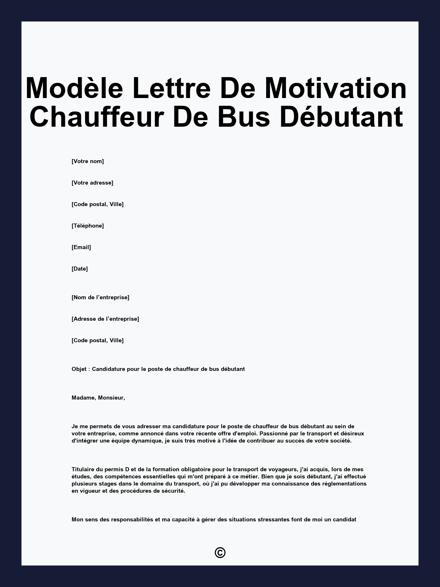 Modèle Lettre De Motivation Chauffeur De Bus Débutant