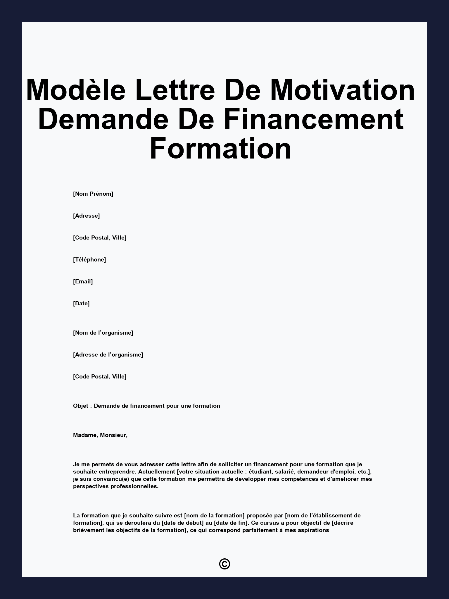 Modèle Lettre De Motivation Demande De Financement Formation