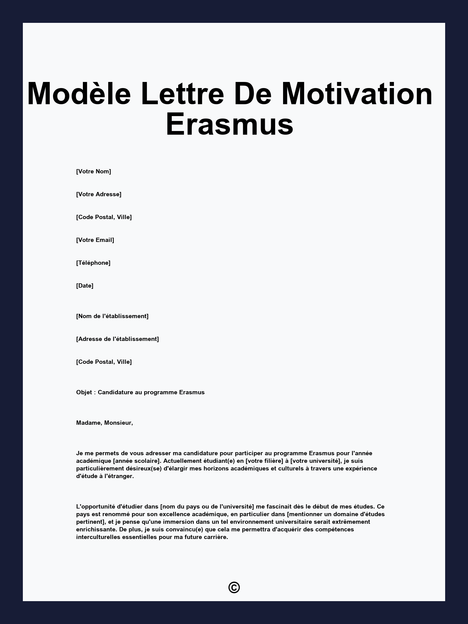 Modèle Lettre De Motivation Erasmus