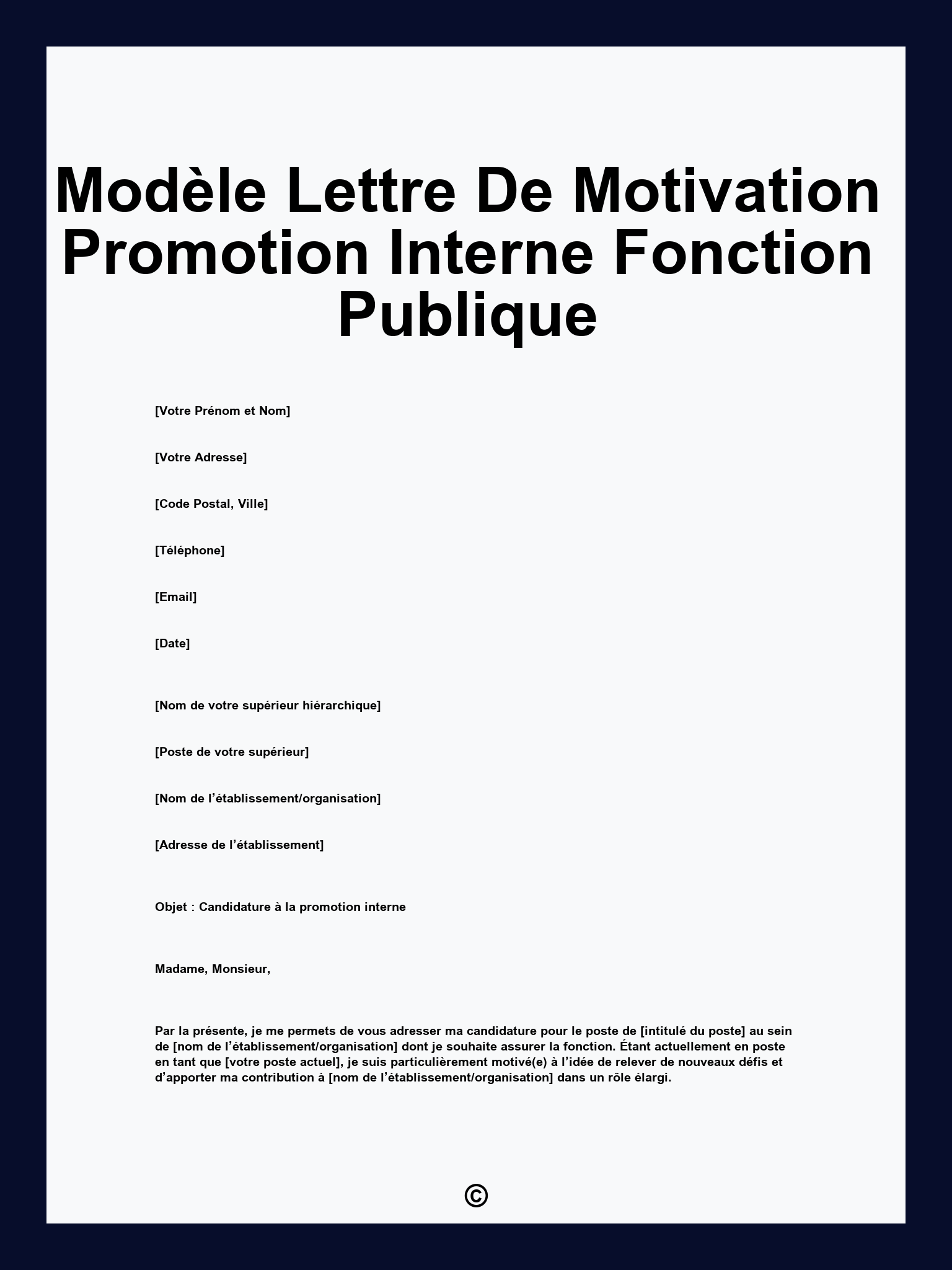 Modèle Lettre De Motivation Promotion Interne Fonction Publique