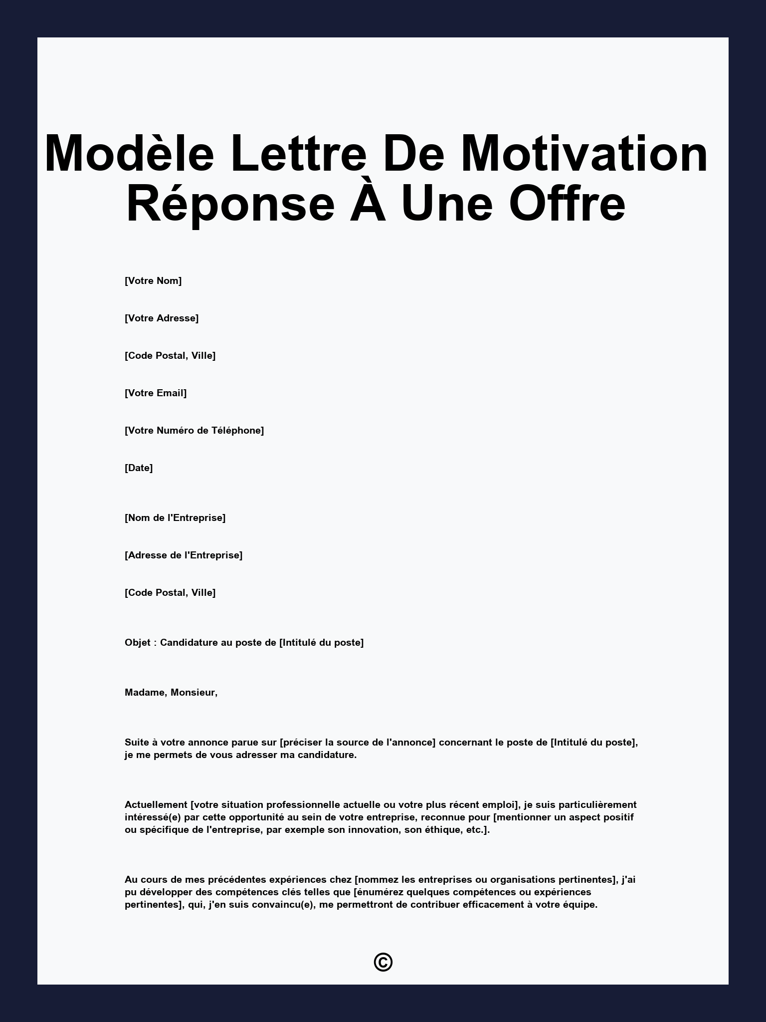Modèle Lettre De Motivation Réponse À Une Offre